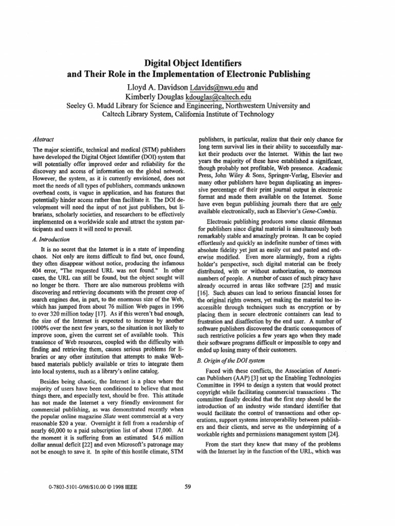 Digital Object Identifiers and Their Role in The Implementation | PDF | Digital Object ...