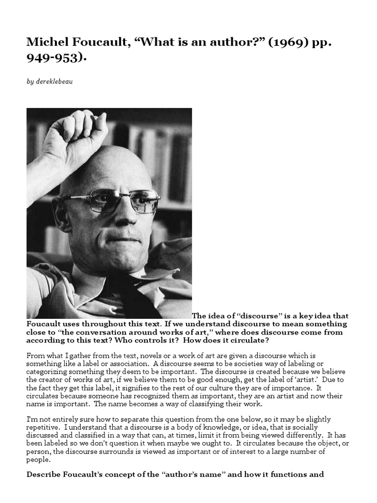 Dereklebeau - Michel Foucault "What Is An Author" (1969) Pp. 949-953 ...