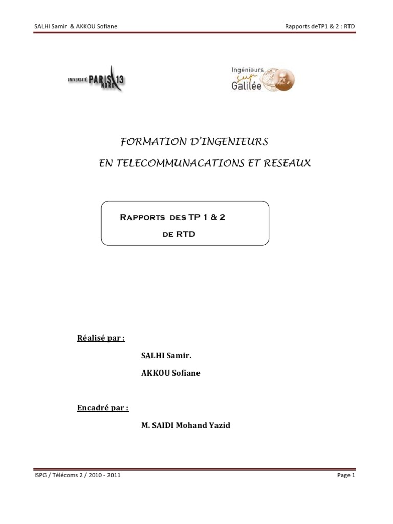 RTD Rapport TP1-2 | PDF | Standards de télécommunication | Technologies de l'information et de ...