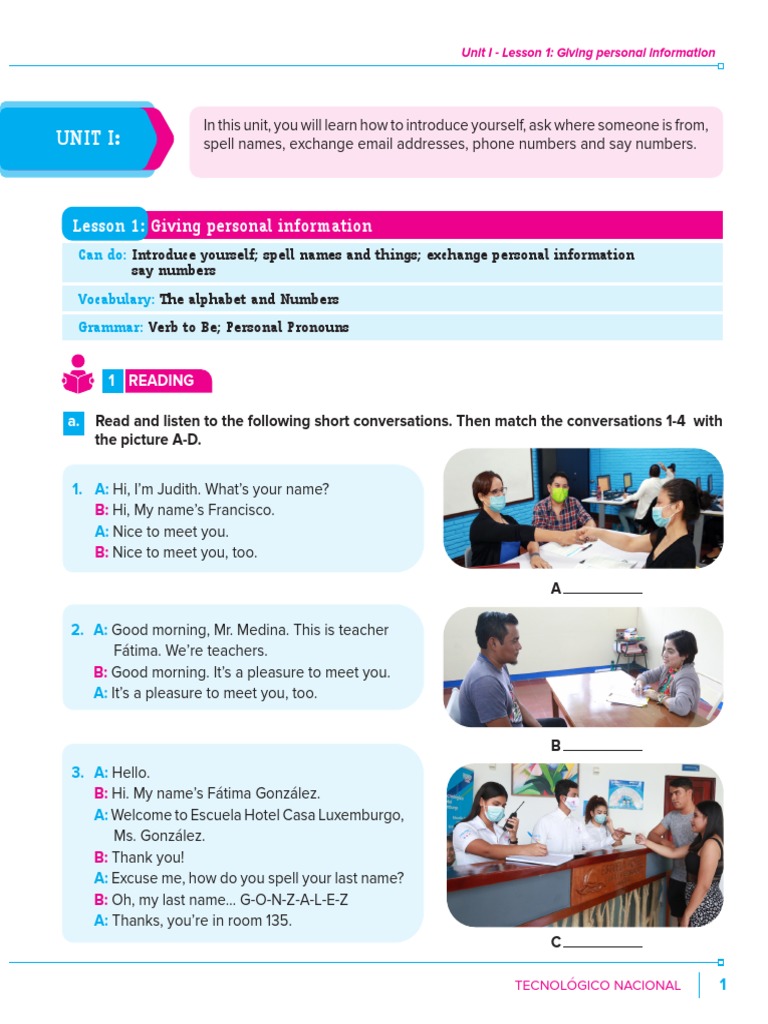 English A1 - Students Manual - Unit 1 | PDF | Spanish Language | Nicaragua