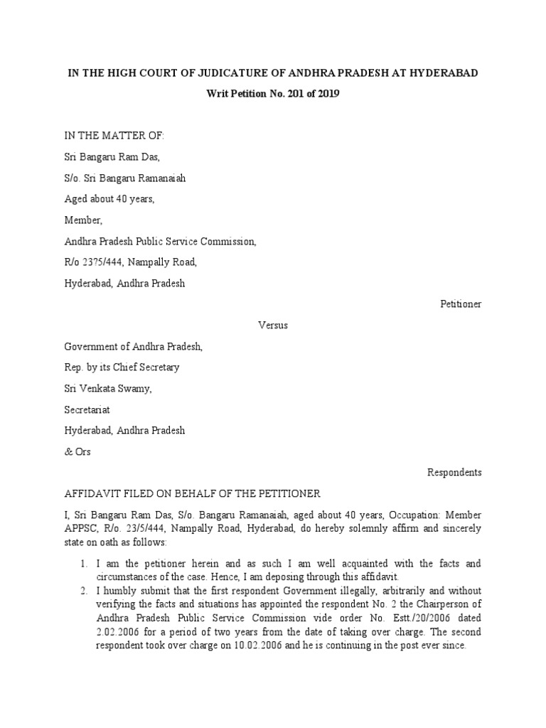 In The High Court of Judicature of Andhra Pradesh at Hyderabad Writ ...