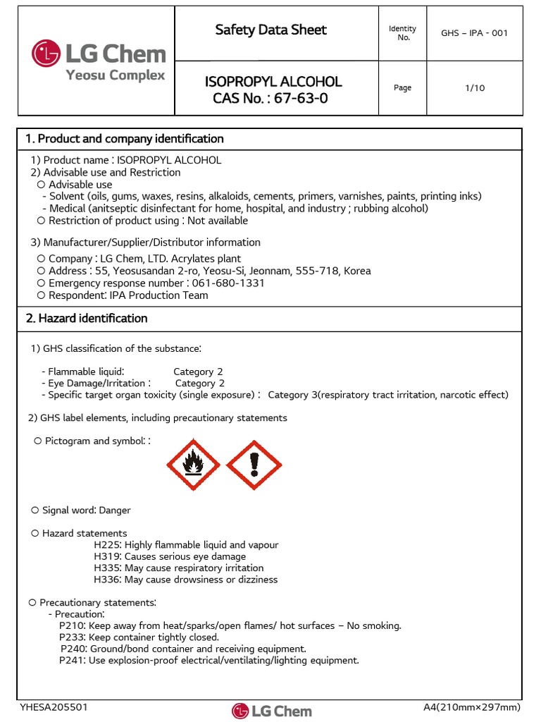 Isopropyl Alcohol Safety Data Sheet | PDF | Toxicity | Safety