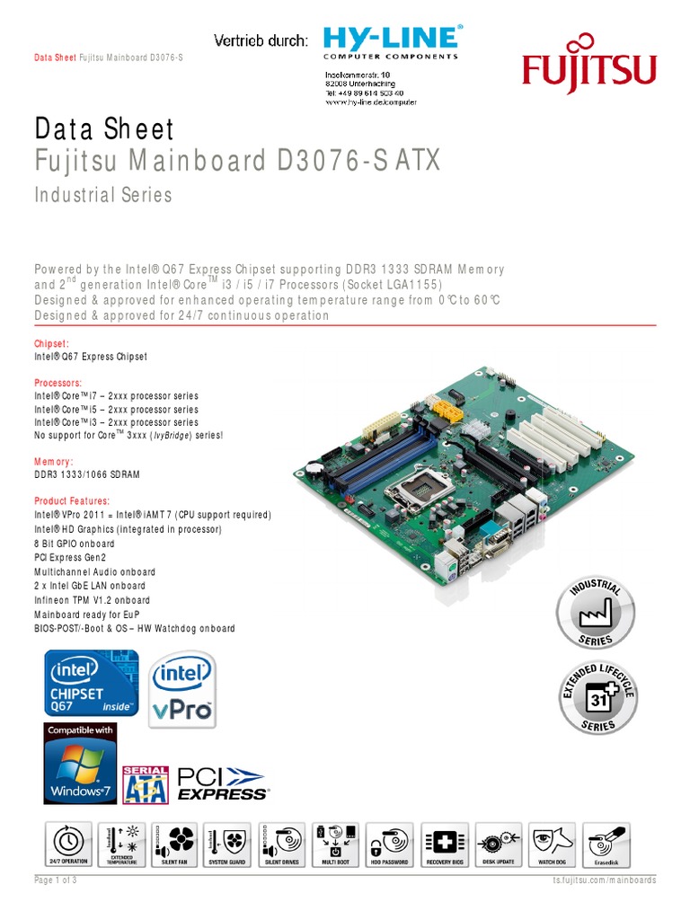 Fujitsu Mainboard D30 Mainboard D3076-S ATX: Data Sheet | PDF | Bios | Usb