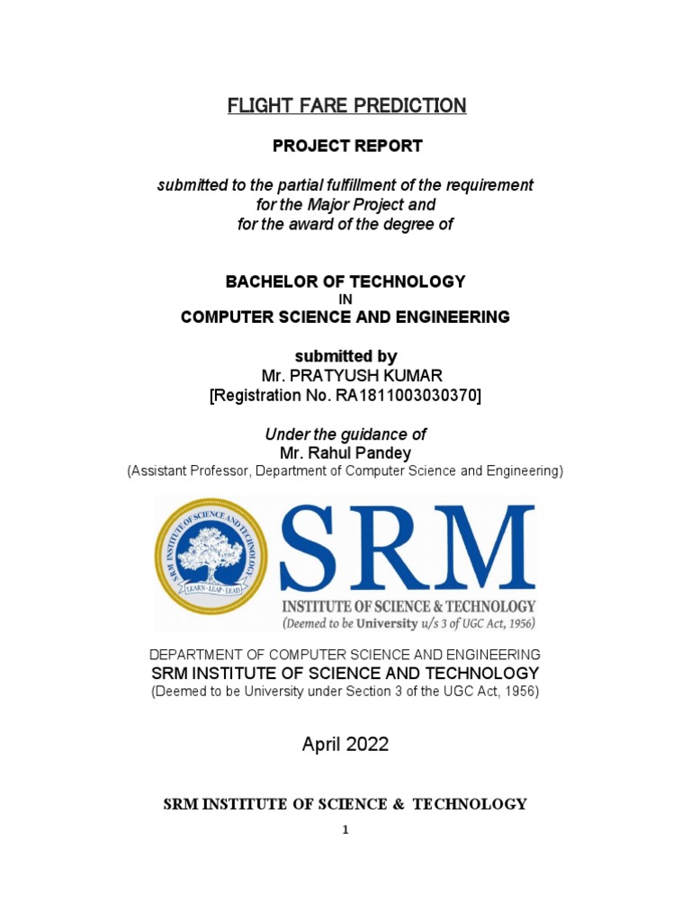 Flight Fare Prediction: Project Report | PDF | Data Analysis ...
