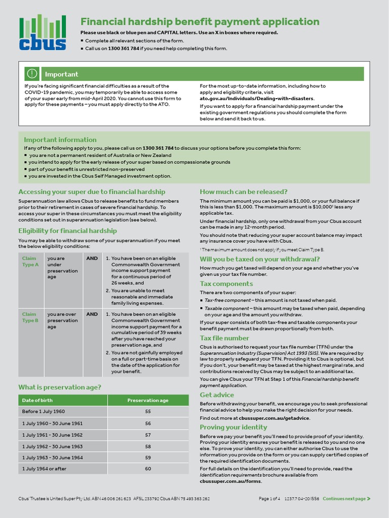 Financial Hardship Benefit Payment Application: Important | PDF ...