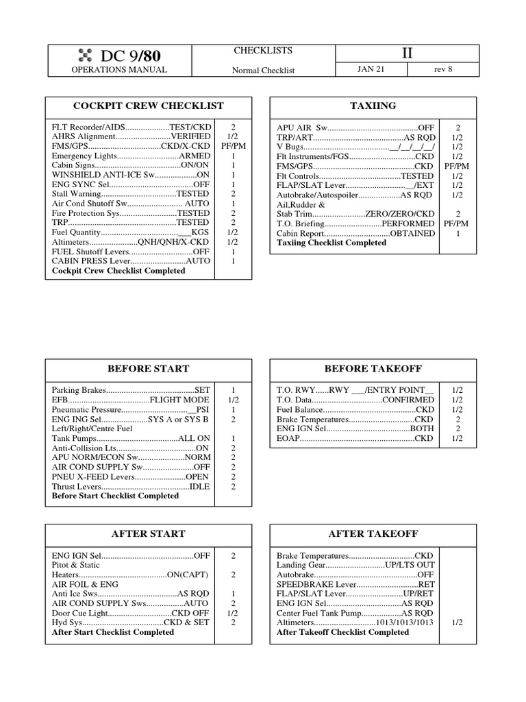 MD-80 Fly The Maddog - Normal Checklist | Download Free PDF | Aviation ...