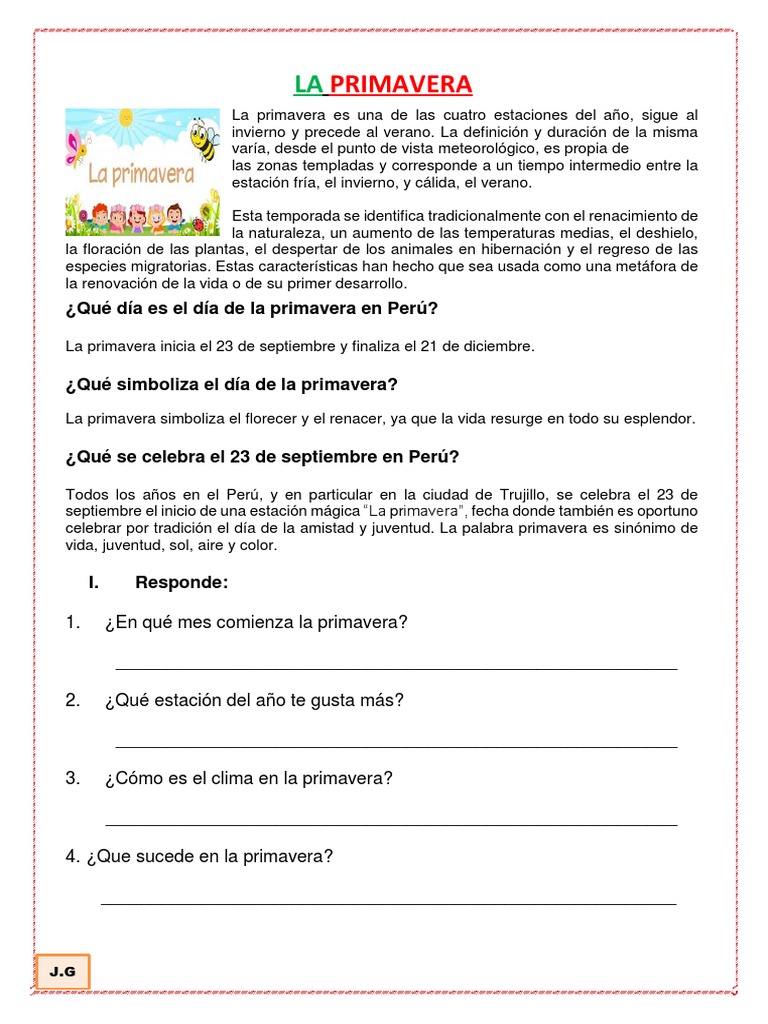 Comprensión Lectora: La Primavera | PDF