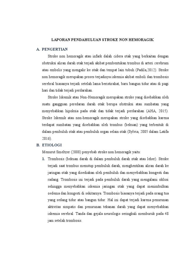 Laporan Pendahuluan Stroke Non Hemoragik | PDF