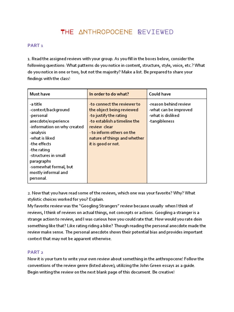 The Anthropocene Reviewed Assignment-Les | PDF | Experience | Cognitive ...