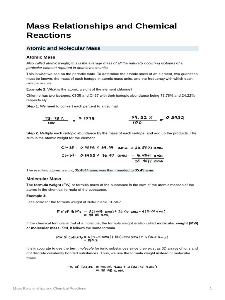 III. Mass - Relationships - and - Chemical - Reactions | PDF | Mole ...