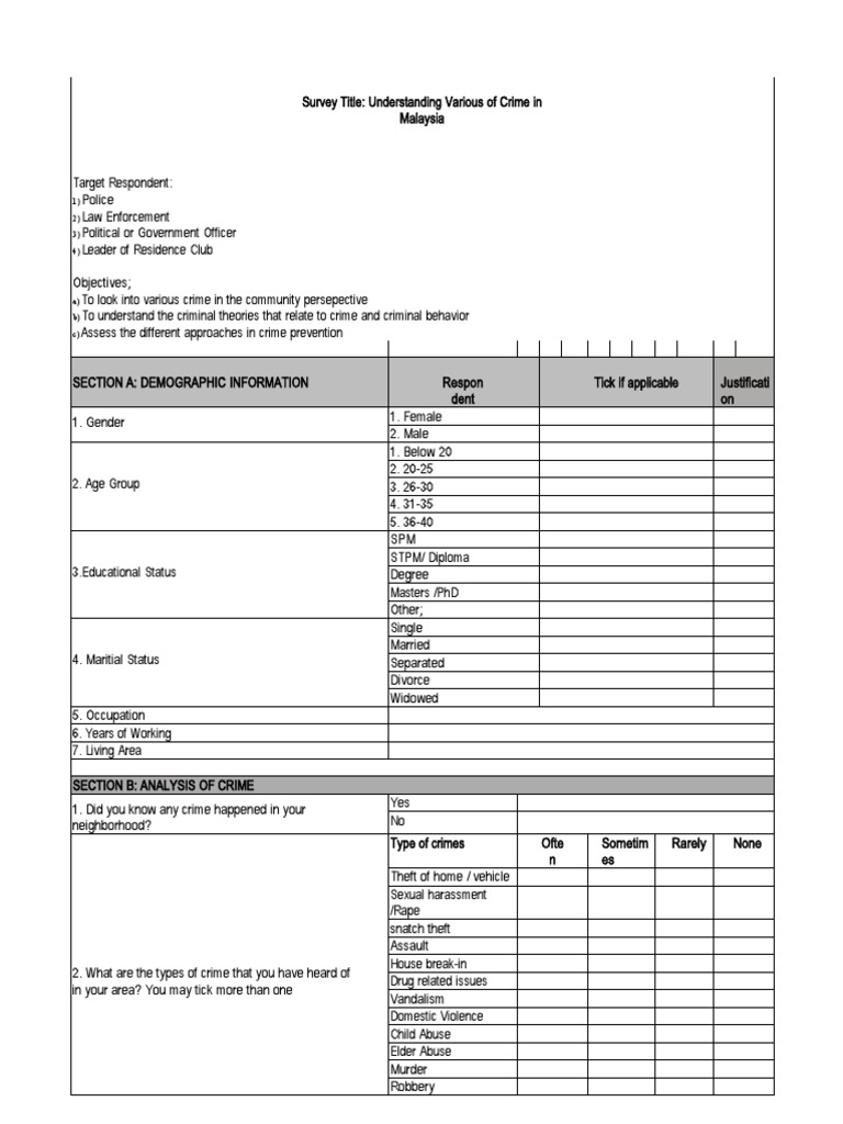 Survey - Understanding Various of Crime in Malaysia | PDF | Crimes ...