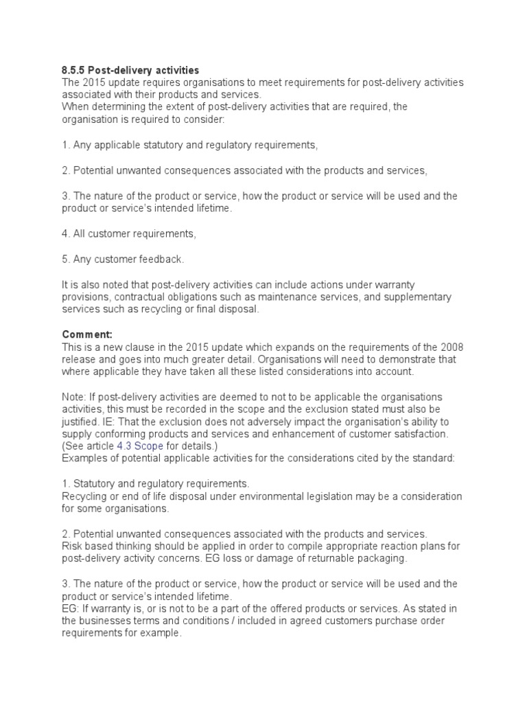 8.5.5 Post Delivery Activities | PDF | Risk | Business