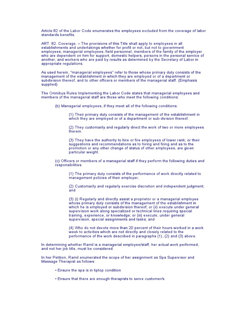 Employees Excluded From The Coverage of Labor Standards Benefits | PDF ...