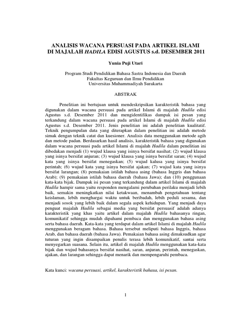 Analisis Persuasi Artikel Islami Hadila | PDF | Ilmu Sosial | Seni ...