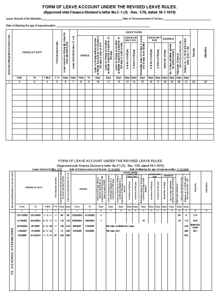 Leave Account Proforma For All Staff | PDF | Debits And Credits ...