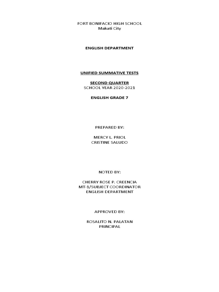 Grade 7 English Summative Tests | PDF | World Wide Web | Internet & Web