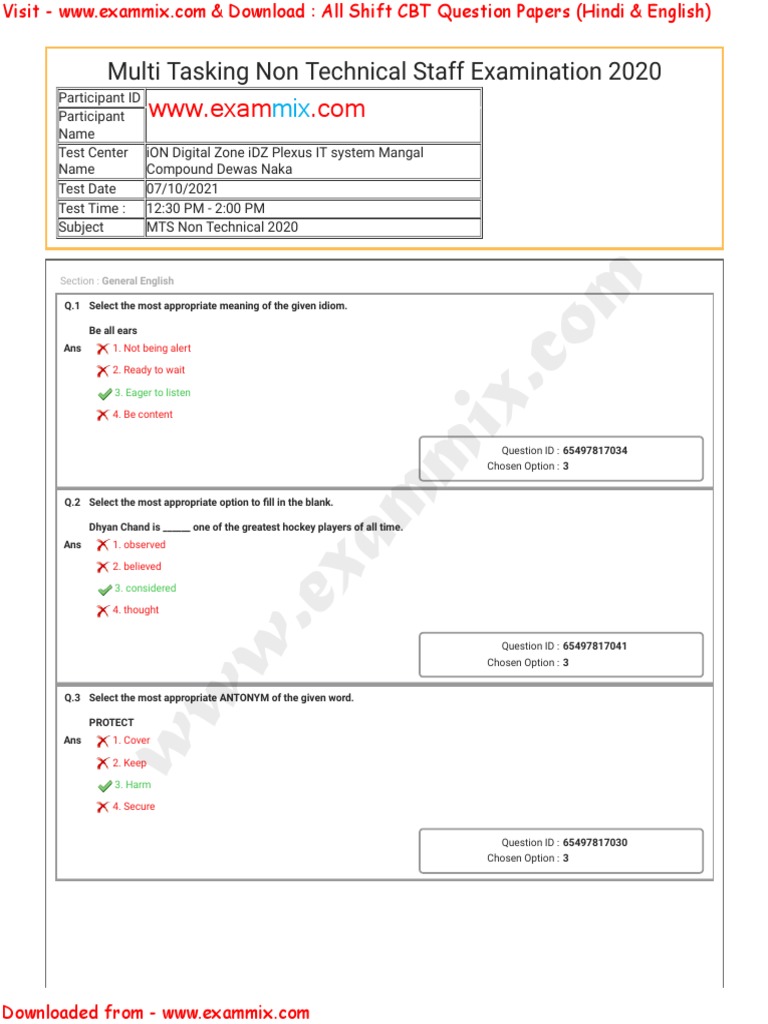 SSC MTS Previous Year Papers in Hindi | PDF | Cognition