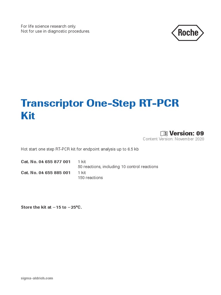 Transcriptor One Step RT PCR Kit | PDF | Reverse Transcription ...