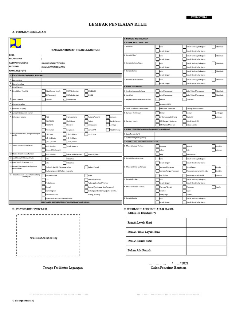 Lembar Penilaian RTLH (Format Iii.3) | PDF