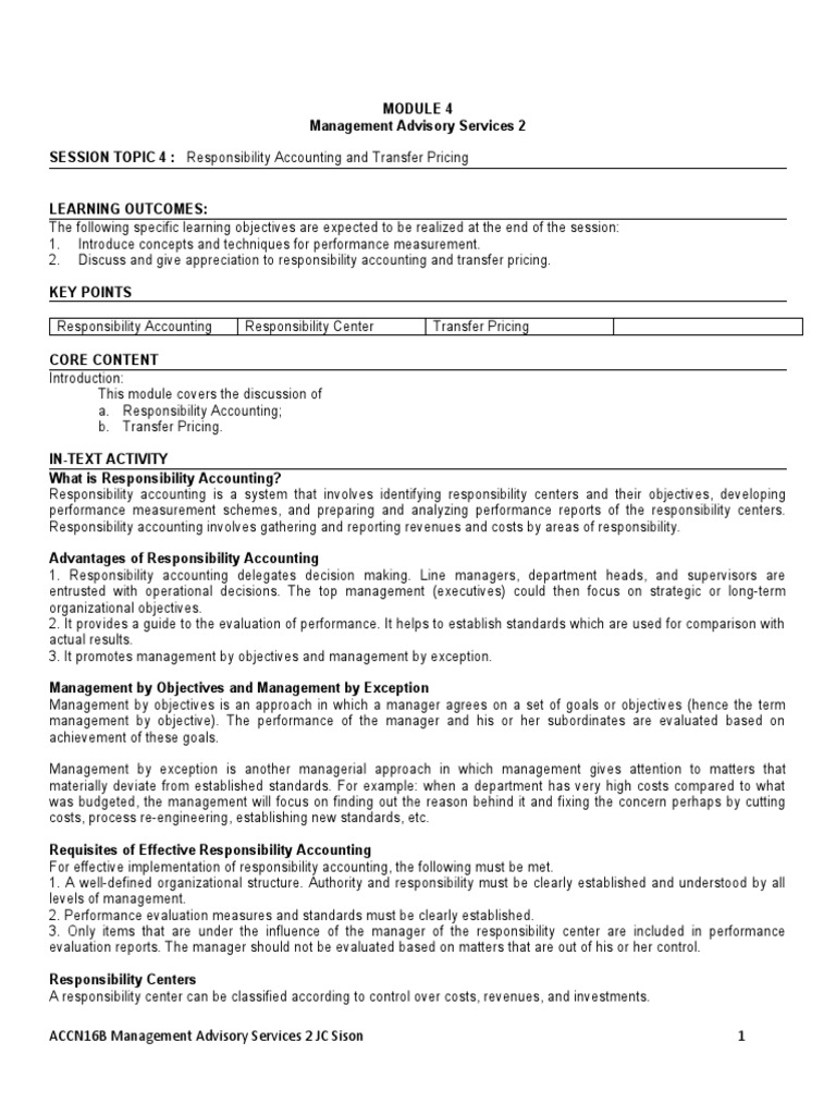 Module 4 - Responsibility Accounting | PDF | Taxes | Pricing