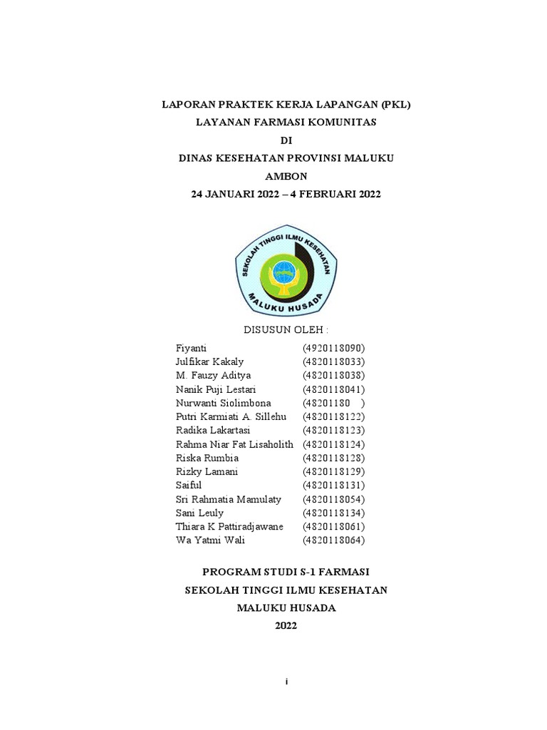 Daftar Isi Laporan PKL Dinkes | PDF
