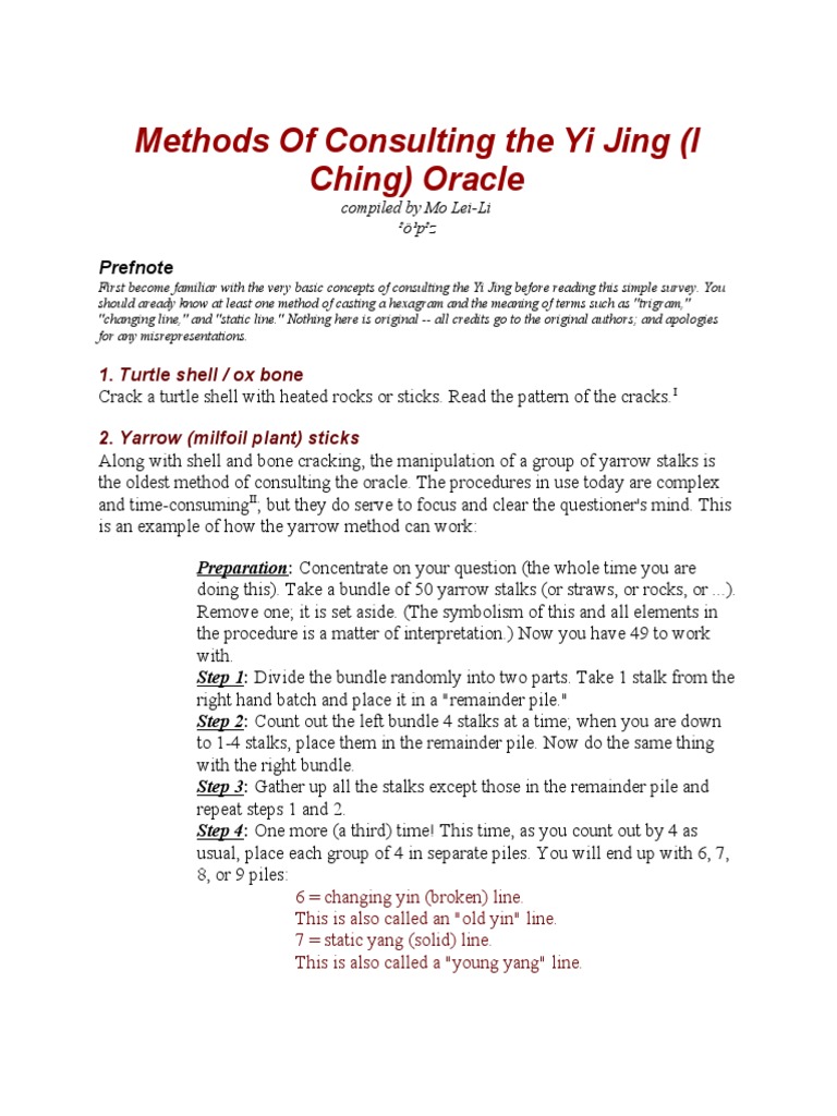 Methods of Consulting The Yi Jing | PDF | Yin And Yang | Medicinal ...