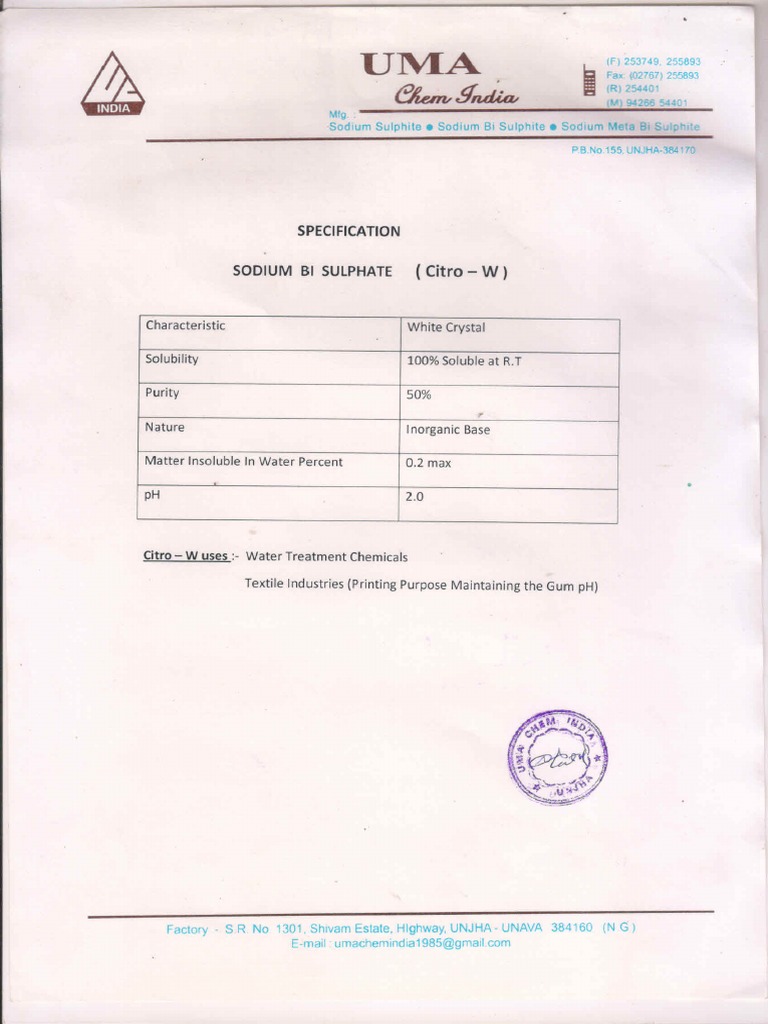 Citro W Sodium Bi Sulphate | PDF