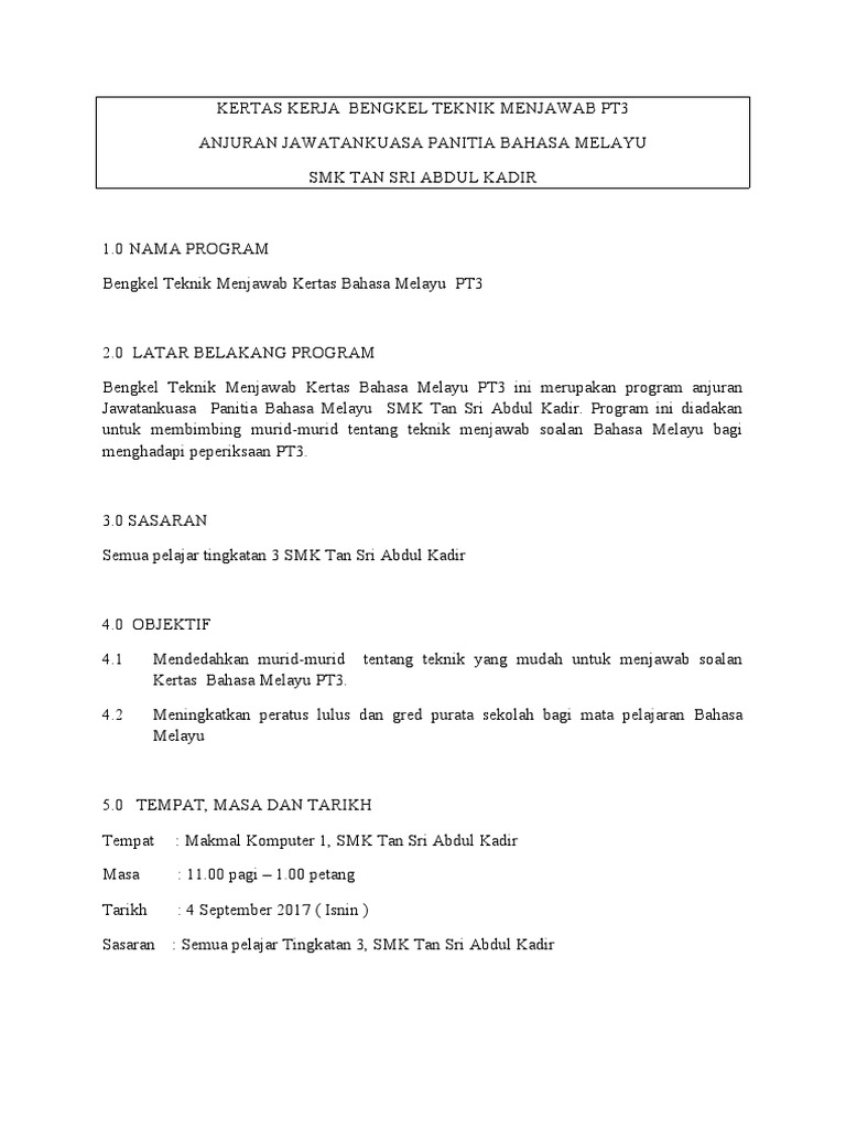 Bengkel Teknik Menjawab PT3 | PDF