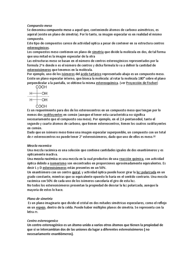 Compuesto Meso | PDF | Chiralidad (Química) | Isómero