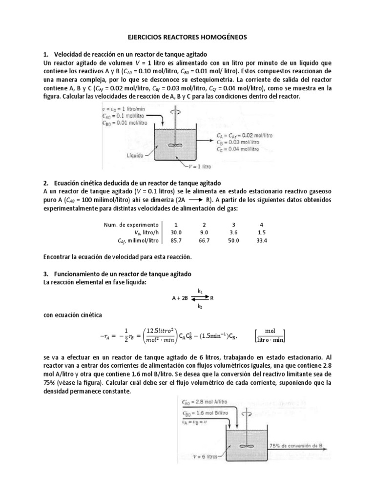 Ejercicios de Reactores Químicos | PDF | Reactor Quimico | Cinética química