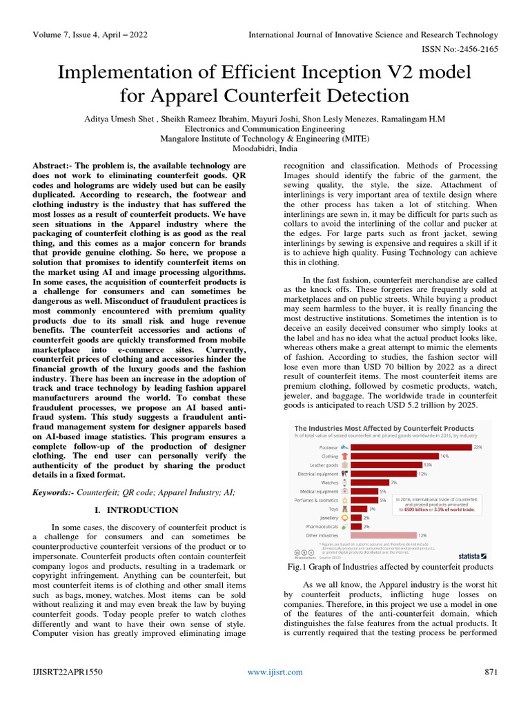 Implementation of Efficient Inception V2 Model For Apparel Counterfeit ...