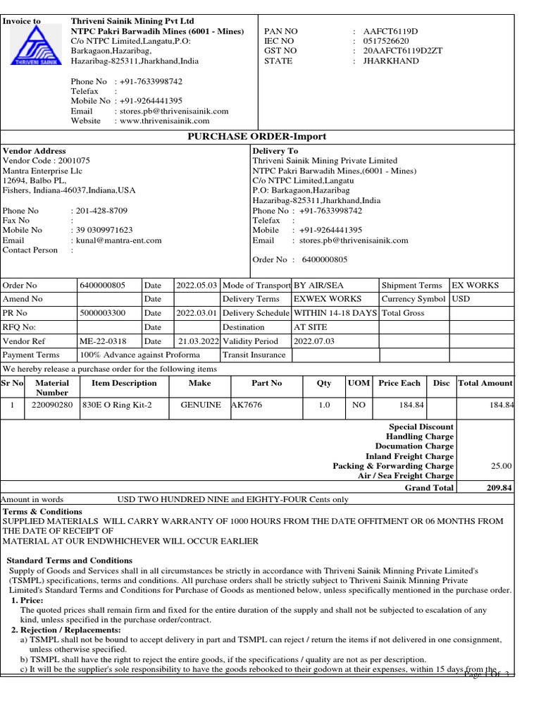 Purchase Order-Import | PDF | Indemnity | Arbitral Tribunal