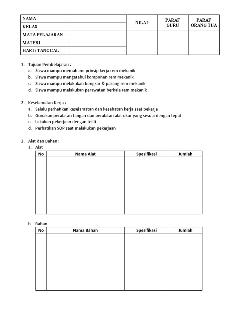 Jobsheet Rem Mekanik | PDF