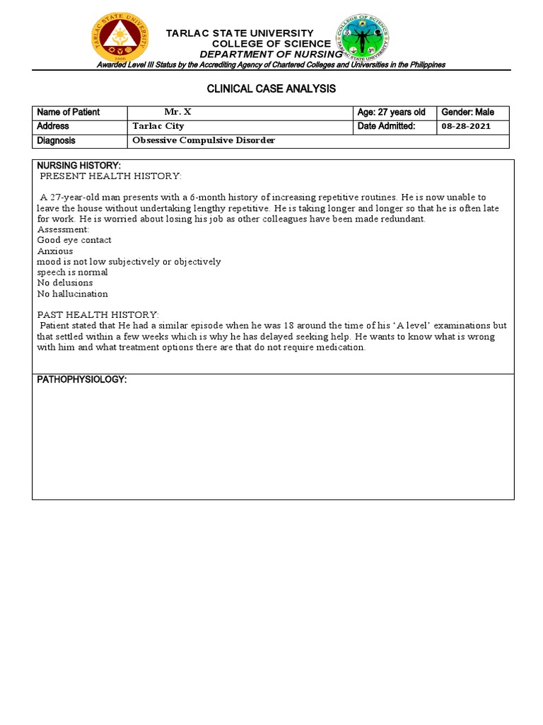 Case Analysis Ocd | PDF | Obsessive–Compulsive Disorder | Diseases And ...