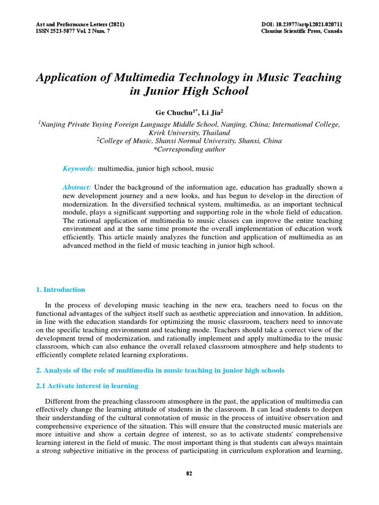 Application of Multimedia Technology in Music Teaching in Junior High ...