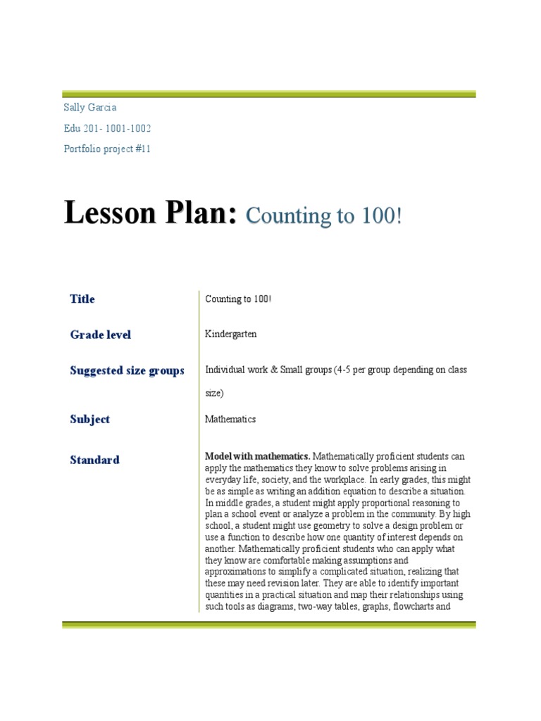 Lesson Plan:: Counting To 100! | PDF | Mathematics | Lesson Plan