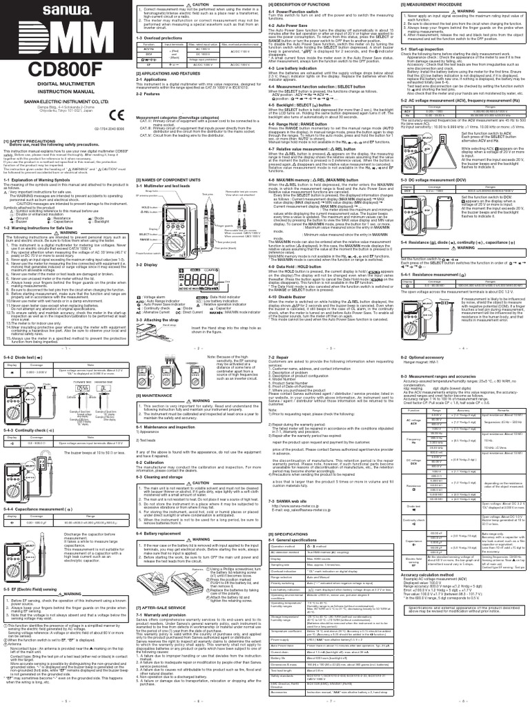 Digital Multimeter: Instruction Manual | PDF | Alternating Current | Switch
