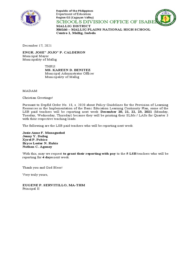 Letter to Mayor by LSB TEACHERS | PDF | Sanitation | Public Health