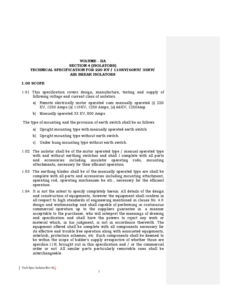 Volume - Iia Section 4 (Isolators) Technical Specification For 220 KV ...