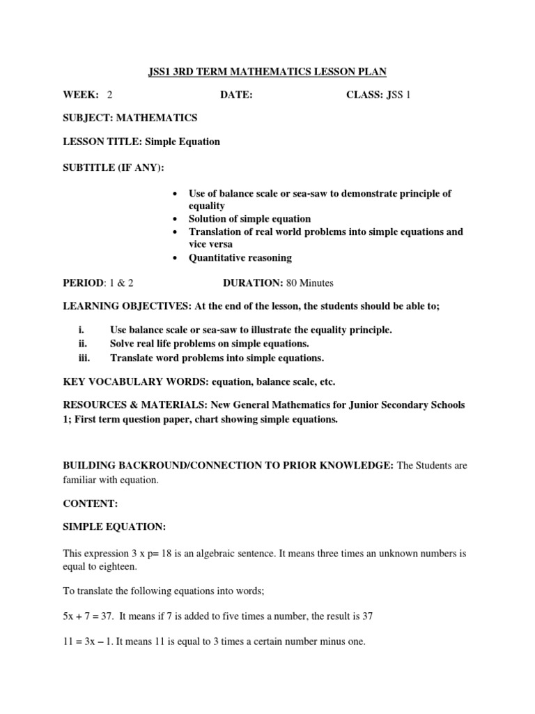 Jss1 3rd Term Mathematics Lesson Plan | PDF | Rectangle | Mathematics