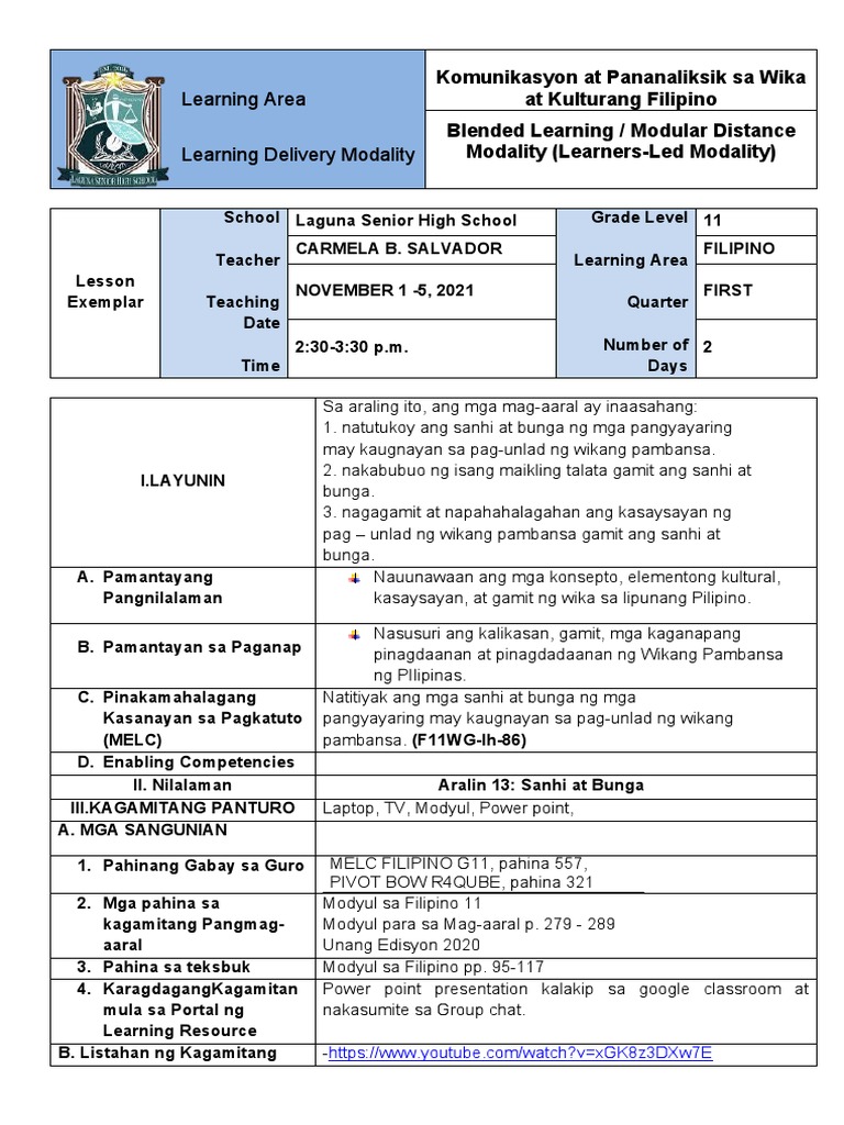4as Lesson Plan M. Siatriz 1ST QUARTER WEEK 8 | PDF