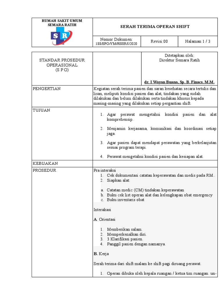 Serah Terima Operan Shift | PDF