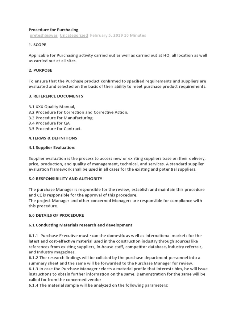 Procedure For Purchasing | PDF | Invoice | Business Process
