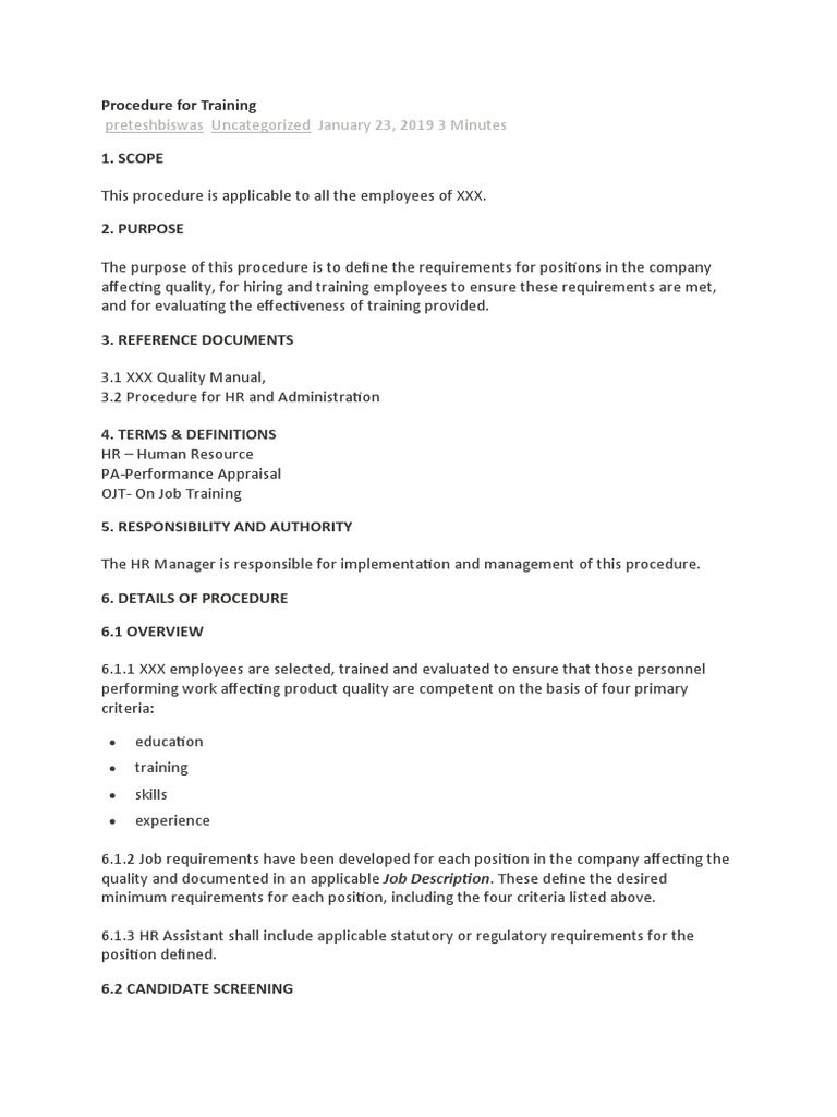 A Comprehensive Guide to Training Procedures at XXX | PDF | Cognition ...