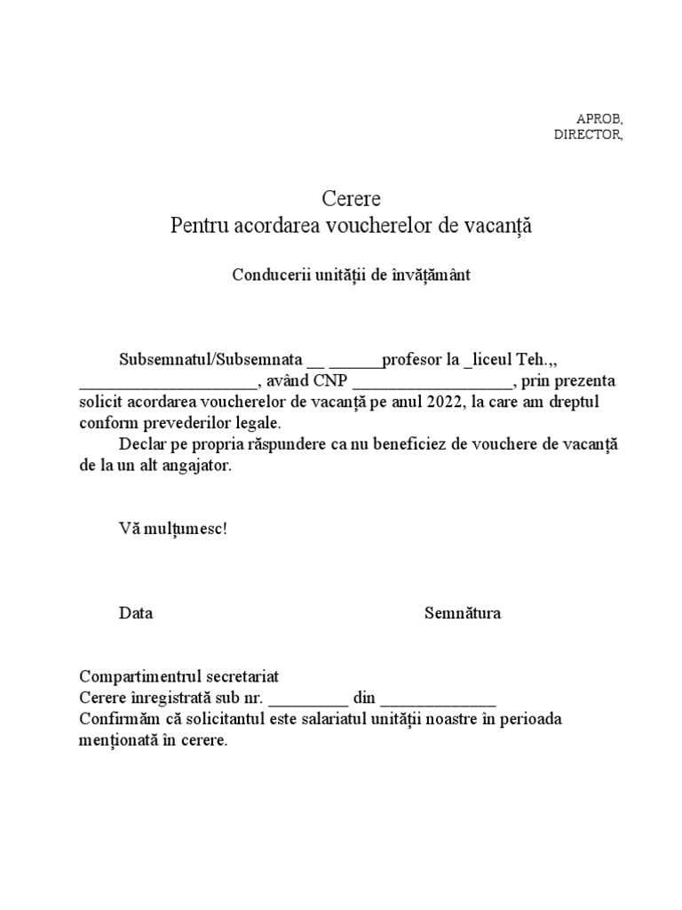 Cerere Solicitare Voucher 2022 | PDF