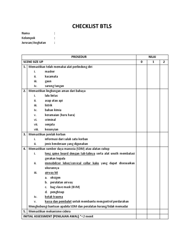 Checklist BTLS | PDF