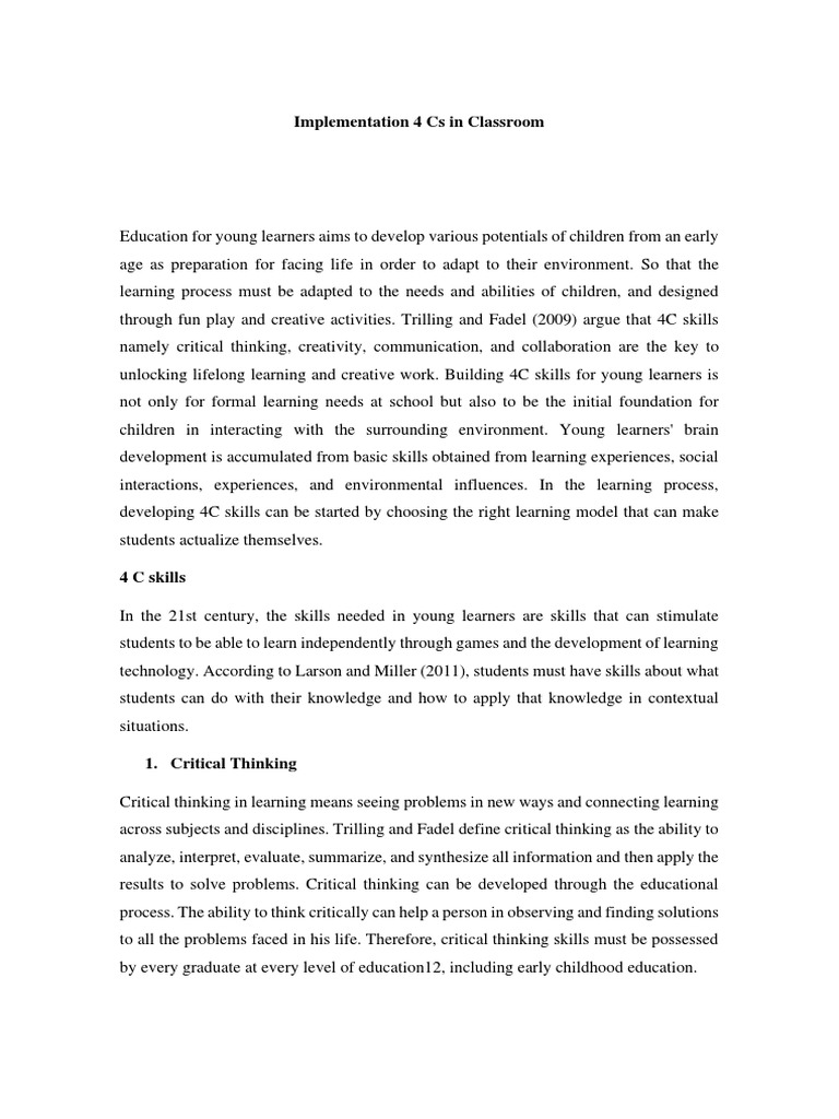 Implementation 4 Cs in Classroom | PDF | Learning | Critical Thinking