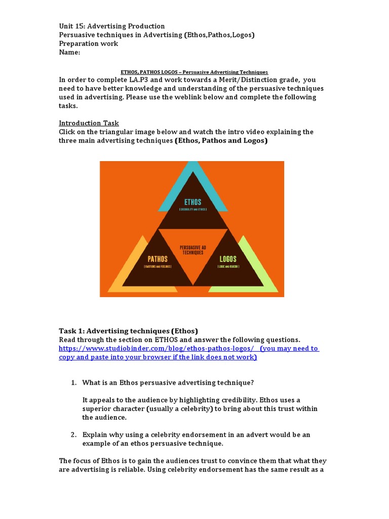 Hw-Persuasive Techniques in Advertising Preparation Work | PDF ...