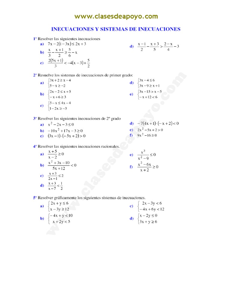 Problemas INECUACIONES Y SISTEMAS DE INECUACIONES 4º ESO MATEMÁTICAS | PDF