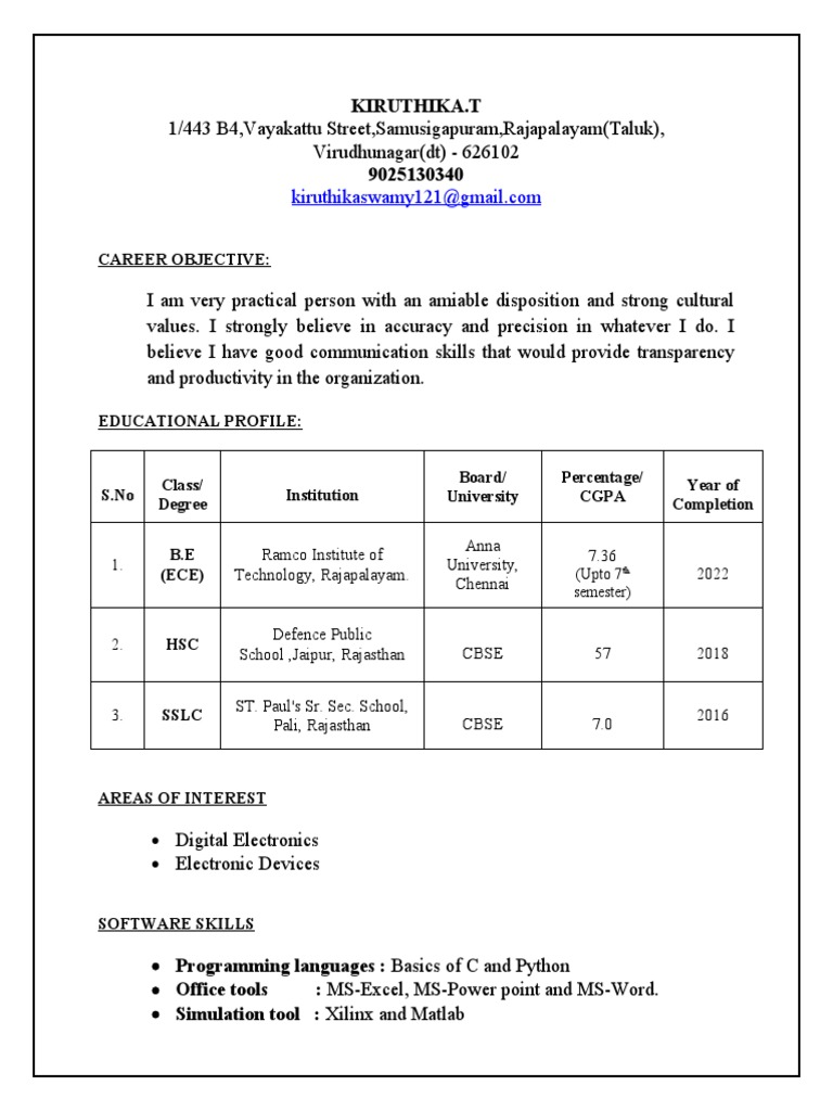 Kiruthika.T 9025130340: Career Objective | PDF | Computing | Computer Science